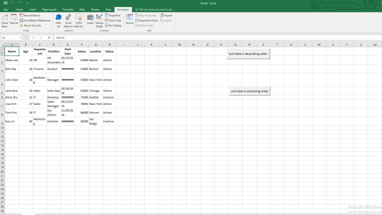 How To Sort Data In Excel Using Vba Buttons Automatecoders