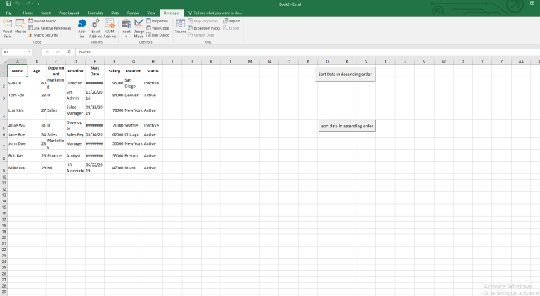 How To Sort Data In Excel Using Vba Buttons Automatecoders